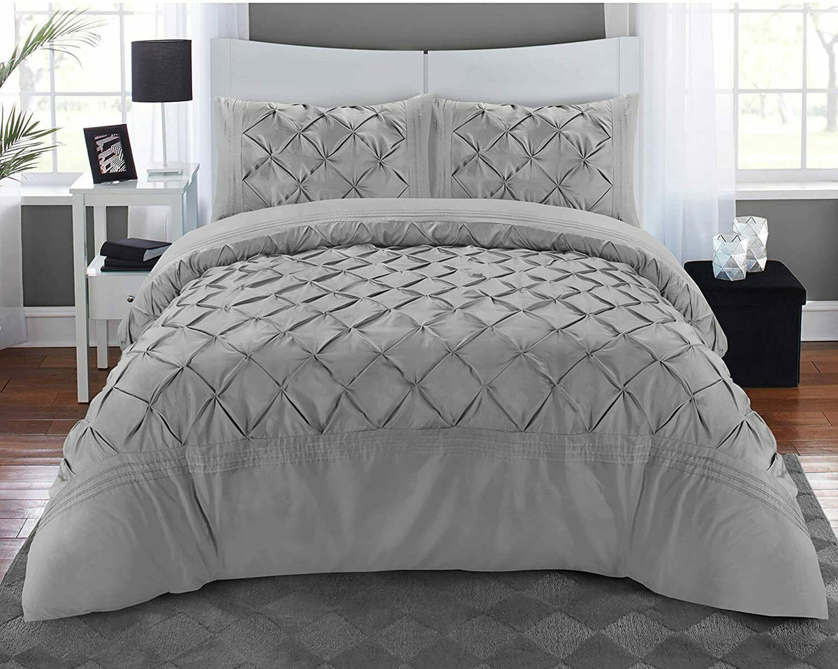 Pin tuck Duvet Set with Pillowcases 100% Microfiber Cotton Quilt Covers ...